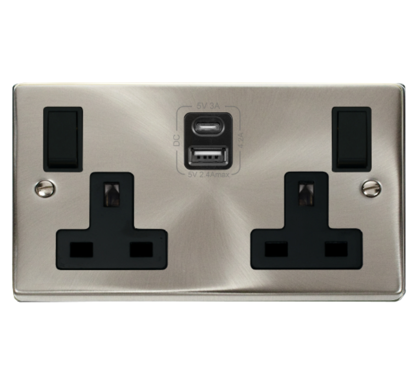 Click Deco Victorian Satin Chrome 2 Gang 13A Switched Safety Shutter ...