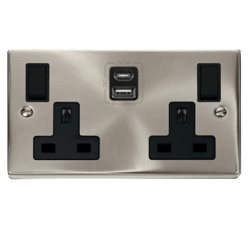 Click Deco Victorian Satin Chrome 2 Gang 13A Switched Safety Shutter ...