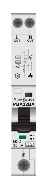 PowerBreaker 32A 30mA B Curve Type A 6kA Single Pole AFDD RCBO | UKES
