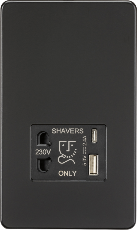 Knightsbridge Screwless Matt Black 230V Shaver Socket with Dual USB ...