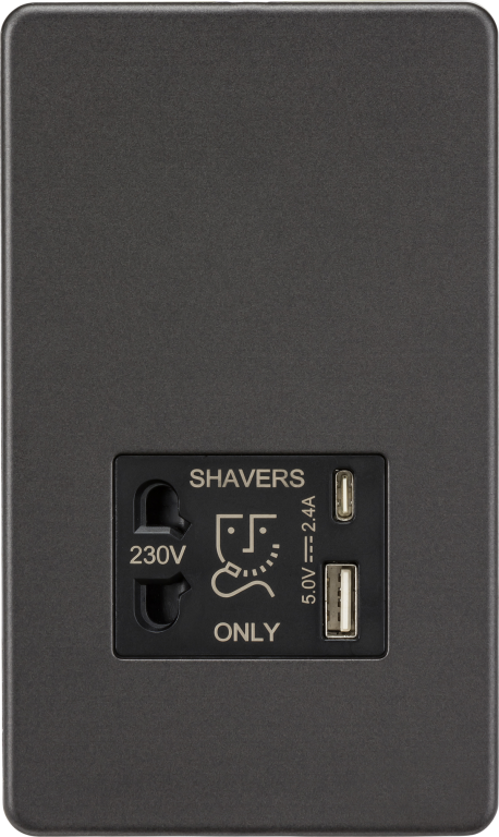 Knightsbridge Screwless Smoked Bronze 230V Shaver Socket with Dual USB ...