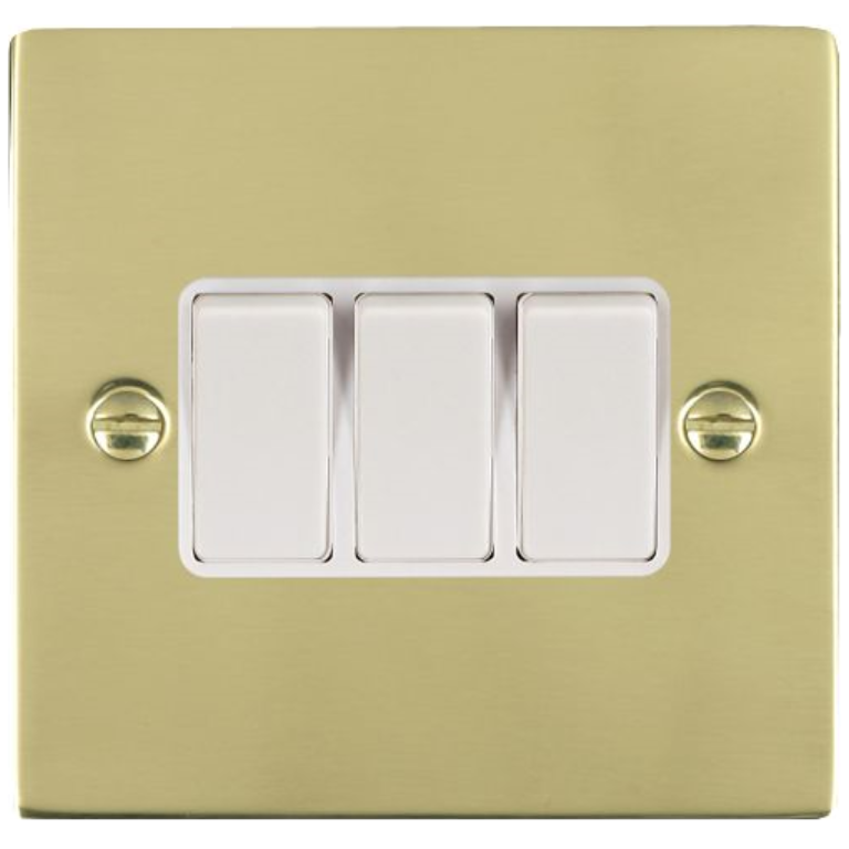Hamilton Sheer Polished Brass 3 Gang 10AX 2 Way Switch with White ...