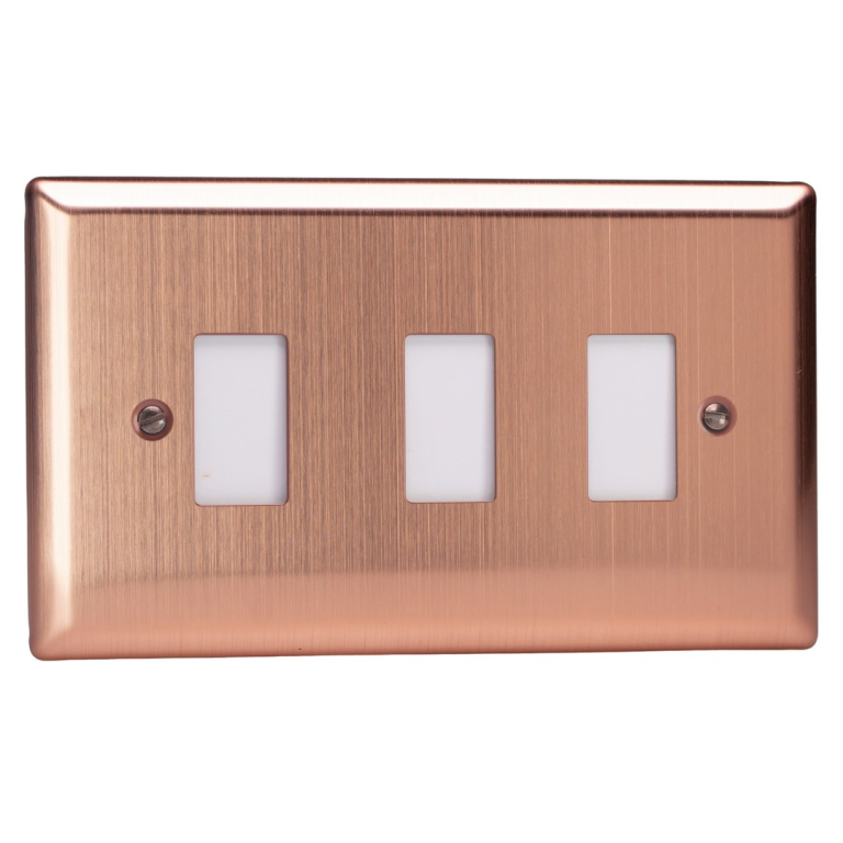 Varilight PowerGrid Urban Brushed Copper 3 Gang Faceplate | UKES