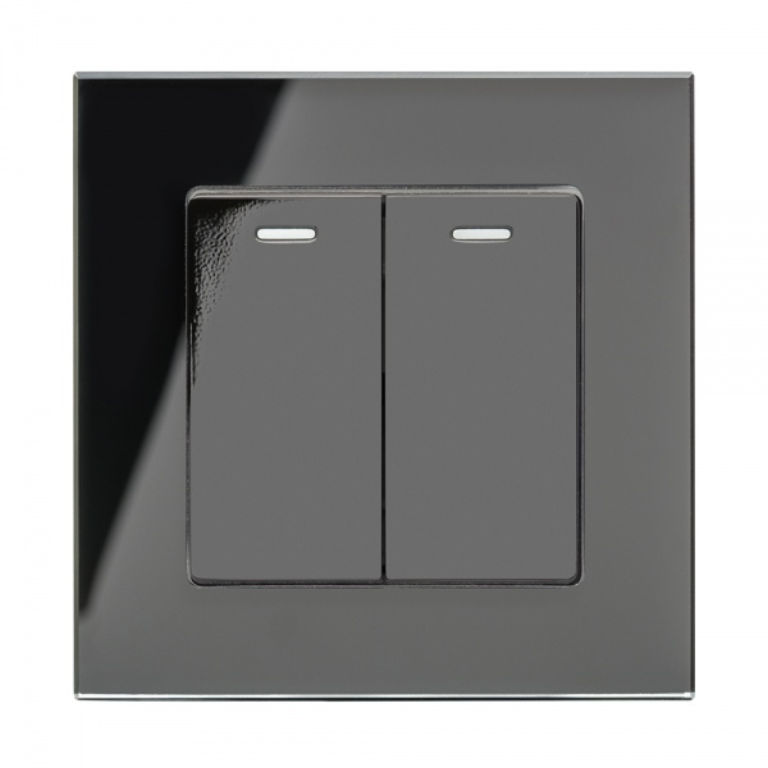 Retrotouch Crystal 2 Gang Retractive/Pulse Light Switch with Black ...