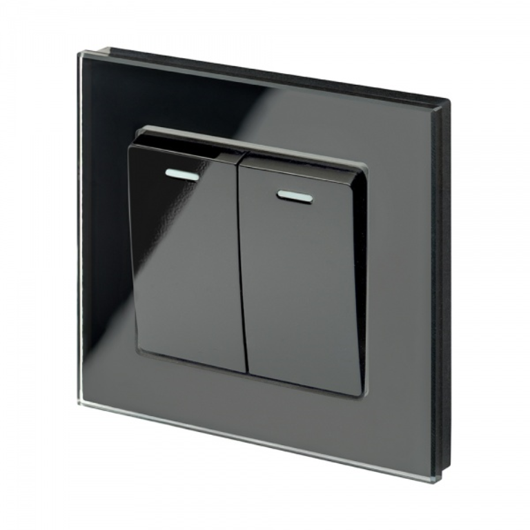 Retrotouch Crystal 2 Gang Retractive/Pulse Light Switch with Black ...