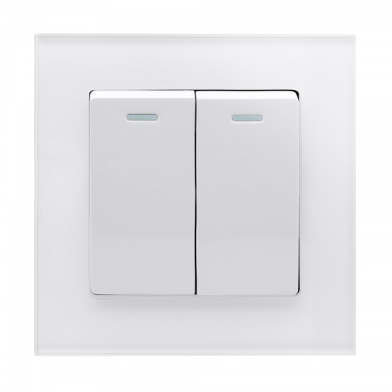 Retrotouch Crystal 2 Gang Retractive/Pulse Light Switch with White ...