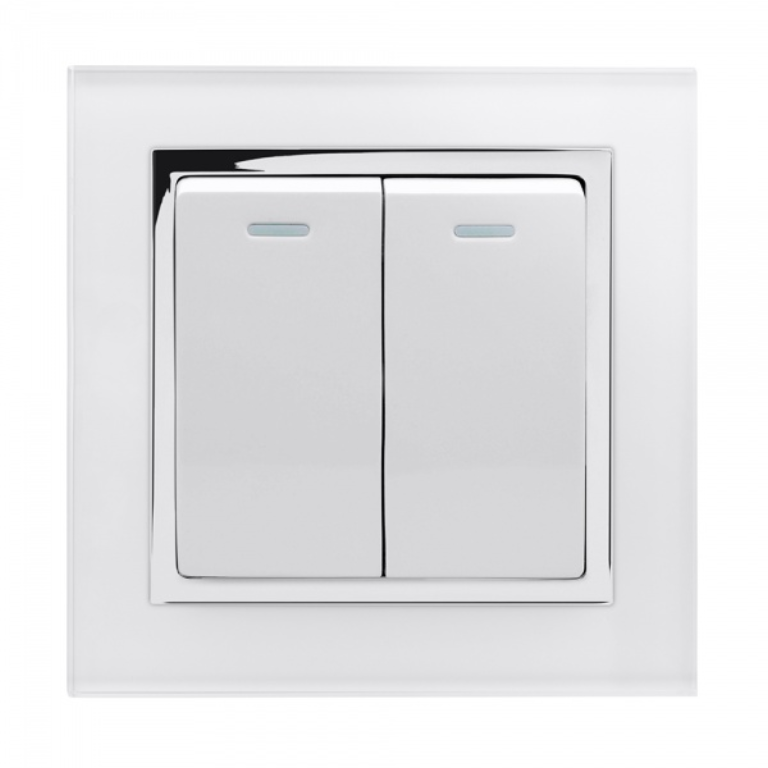 Retrotouch Crystal 2 Gang Retractive/Pulse Light Switch with White ...
