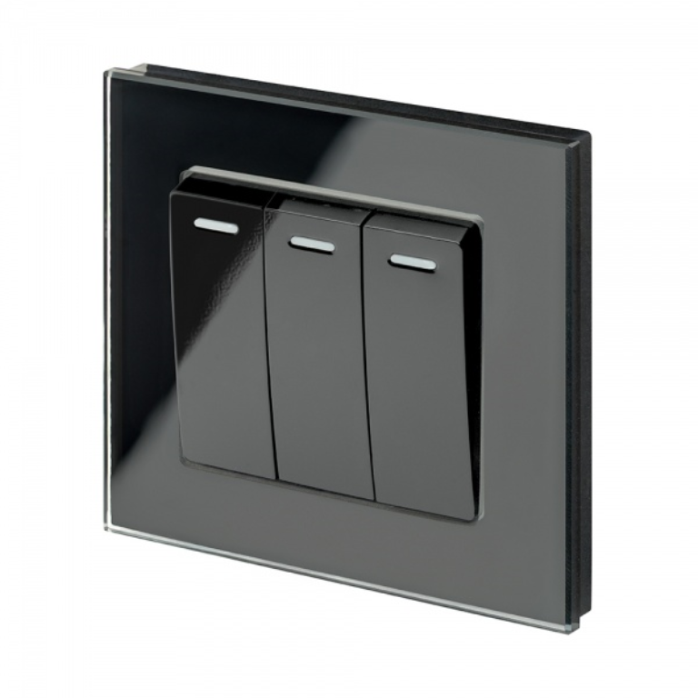 Retrotouch Crystal 3 Gang Retractive/Pulse Light Switch with Black ...
