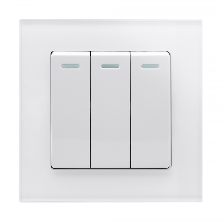 Retrotouch Crystal 3 Gang Retractive/Pulse Light Switch with White ...