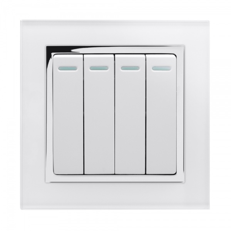 Retrotouch Crystal 4 Gang Retractive/Pulse Light Switch with White ...