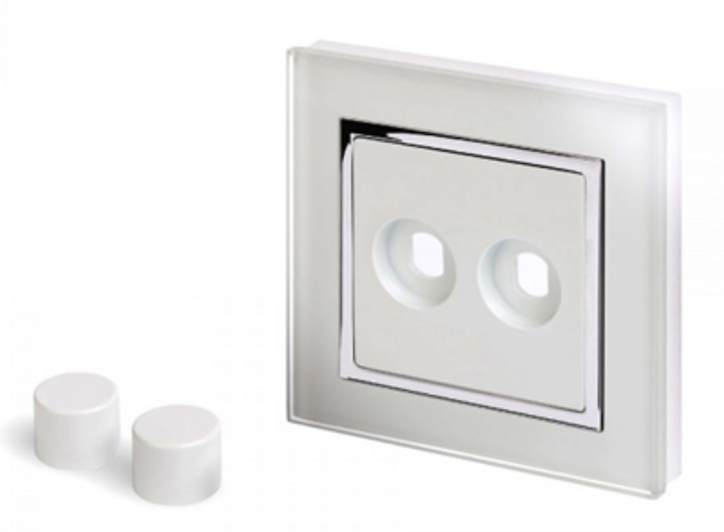 Retrotouch Crystal White Chrome Trim 2 Gang LED Dimmer Plate with Knobs ...