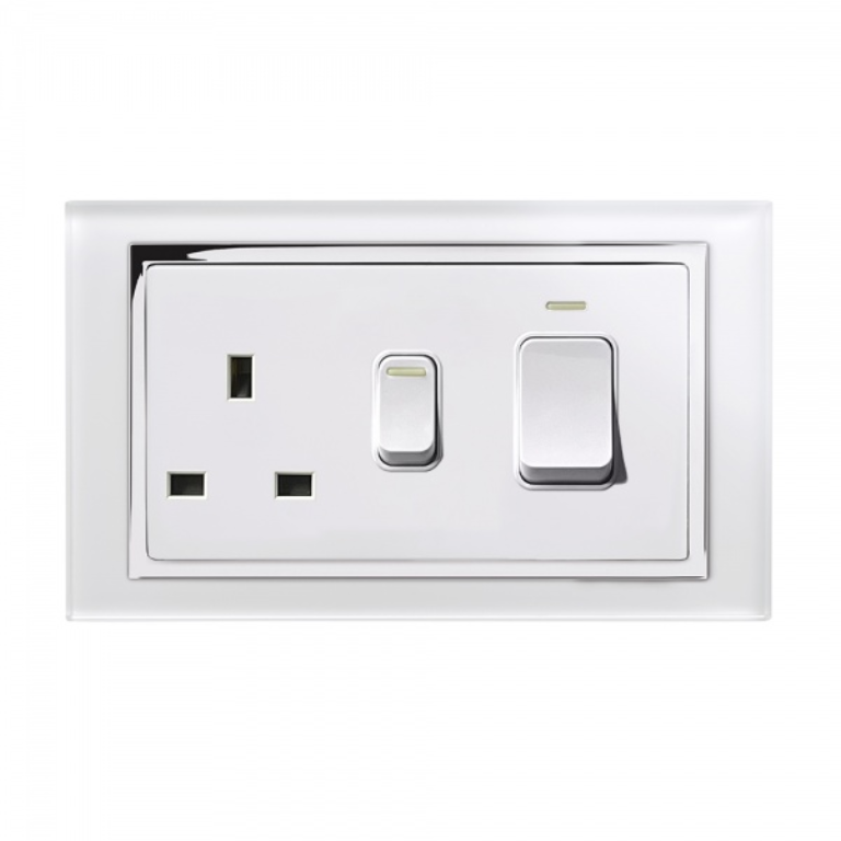 Retrotouch Crystal White Chrome Trim 13A Switched Socket and 45A Double ...