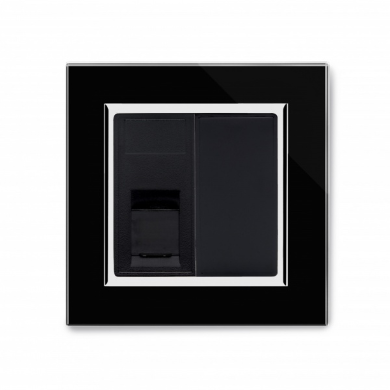 Retrotouch Crystal Black Chrome Trim Single CAT5E Socket | UKES