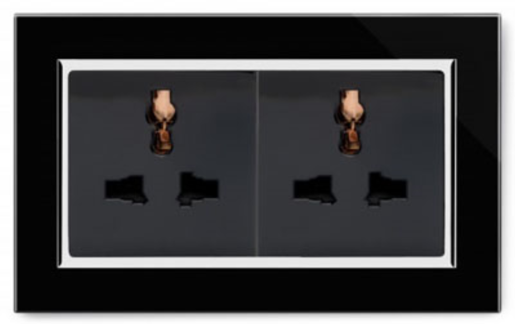 Retrotouch Crystal Black Chrome Trim Double 13A Multifunction Plug ...