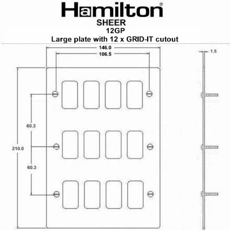Hamilton Sheer Satin Brass 12 Gang Grid Fix Aperture Plate with Grid | UKES