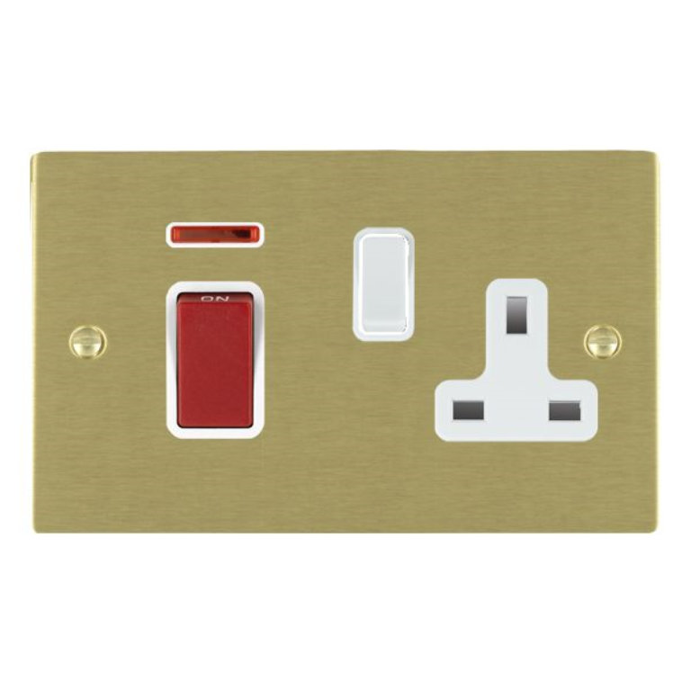 Hamilton Sheer Satin Brass 45A Double Pole Switch with Red Rocker and ...