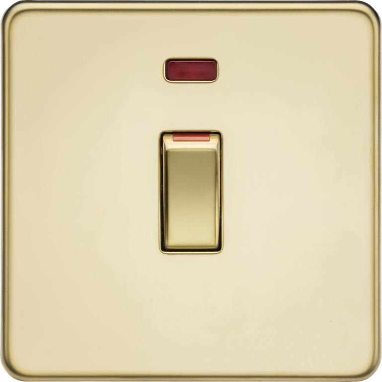 Knightsbridge Screwless Polished Brass 45A Cooker Switch with Neon ...