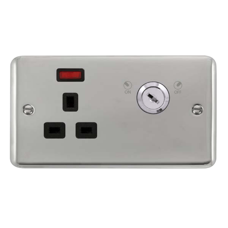 Click Deco Plus Polished Chrome 1 Gang 13A Double Pole Key Lockable ...