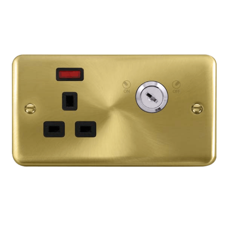 Click Deco Plus Satin Brass 1 Gang 13A Double Pole Key Lockable Ingot ...