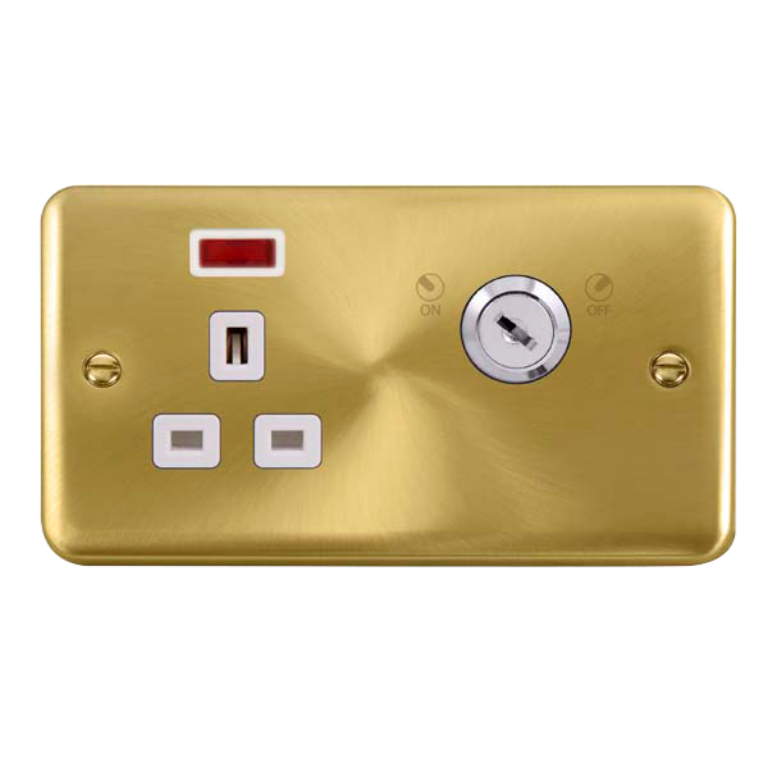Click Deco Plus Satin Brass 1 Gang 13A Double Pole Key Lockable Ingot ...
