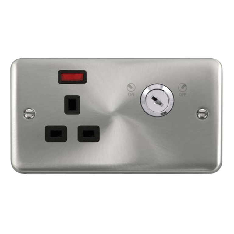 Click Deco Plus Satin Chrome 1 Gang 13A Double Pole Key Lockable Ingot ...
