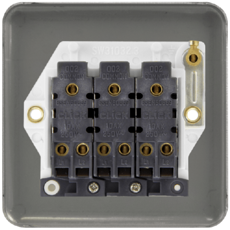 Click Deco Plus Stainless Steel 3 Gang 2 Way 10AX Ingot Switch with ...
