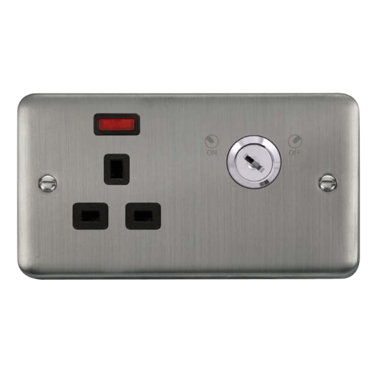 Click Deco Plus Stainless Steel 1 Gang 13A Double Pole Key Lockable Ingot Switched Socket with ...