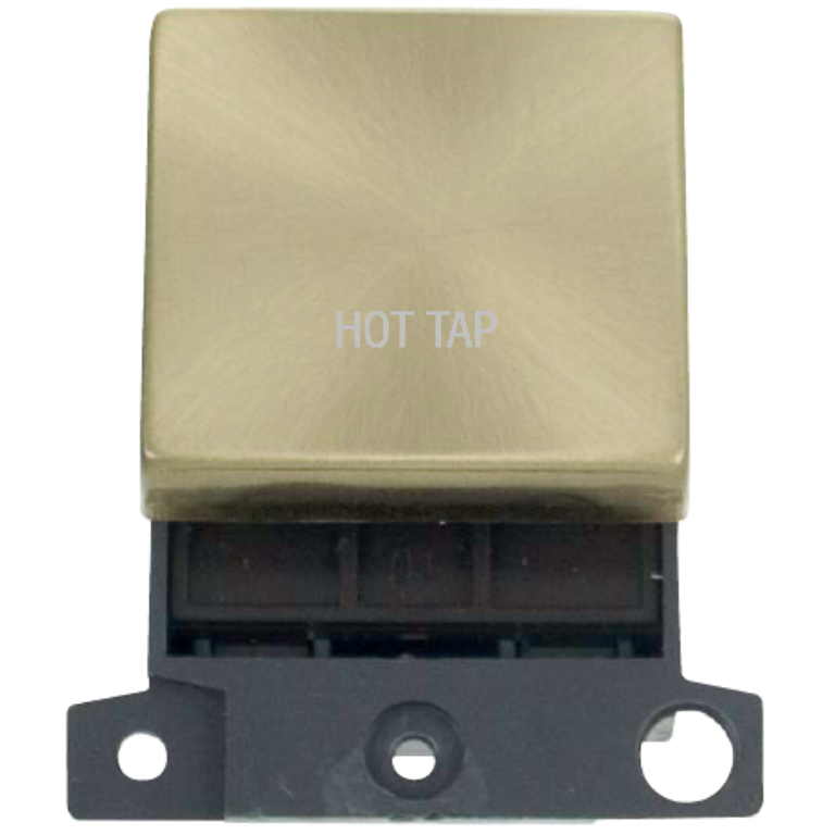 Click MiniGrid Satin Brass 20A Double Pole Hot Tap Ingot Switch Module | UKES