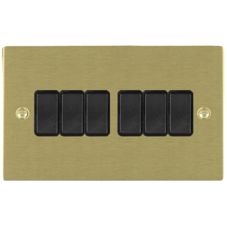 Hamilton Sheer Satin Brass 6 Gang 10AX 2 Way Switch with Black Rockers ...