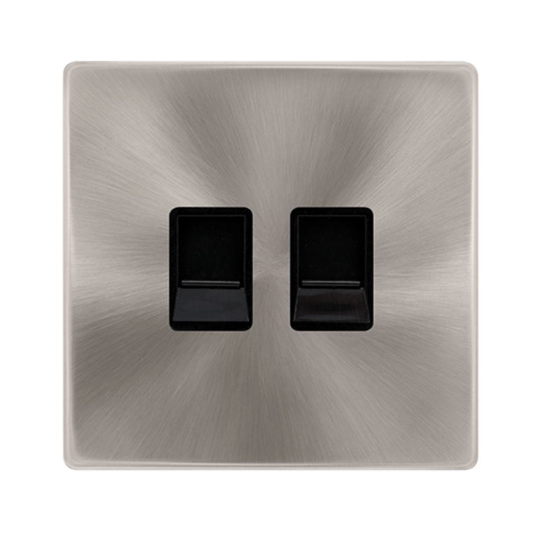 Click Definity Complete Brushed Stainless 2 Gang Master Telephone Socket with Black Insert | UKES