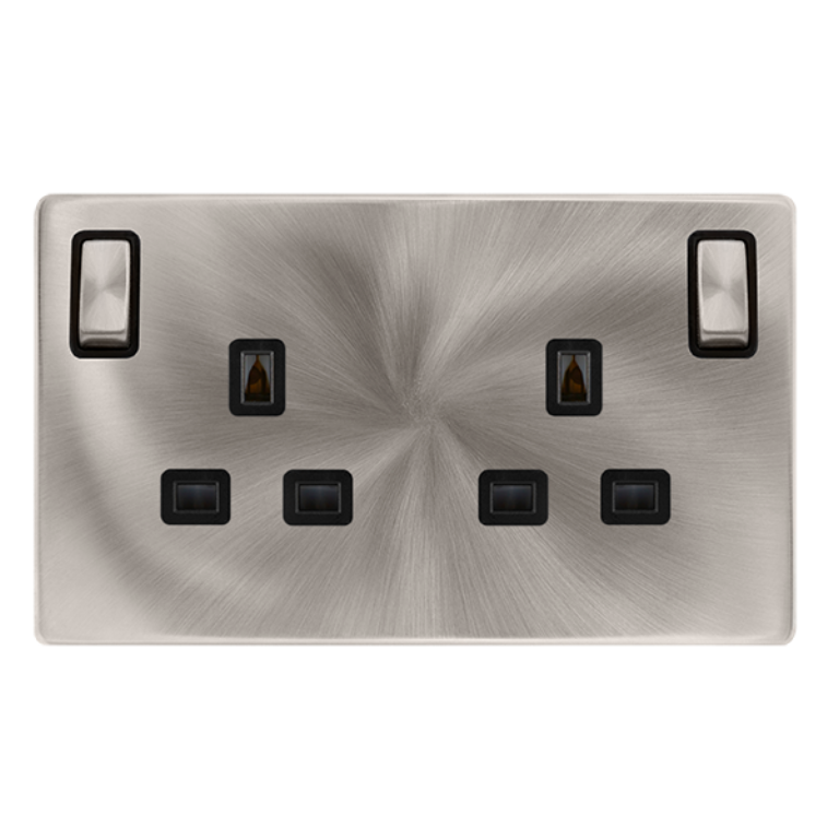 Click Definity Complete Brushed Stainless 2 Gang 13a Double Pole Ingot