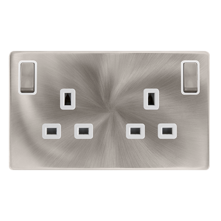 Click Definity Complete Brushed Stainless 2 Gang 13A Double Pole Ingot ...