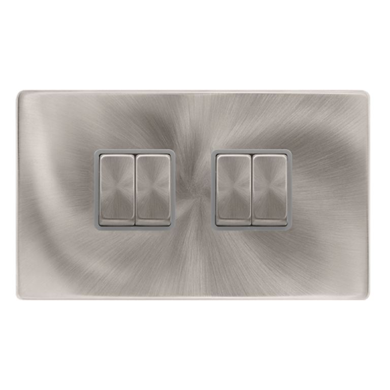 Click Definity Complete Brushed Stainless 4 Gang 2 Way 10AX Ingot ...