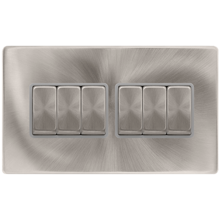 Click Definity Complete Brushed Stainless 6 Gang 2 Way 10AX Ingot ...