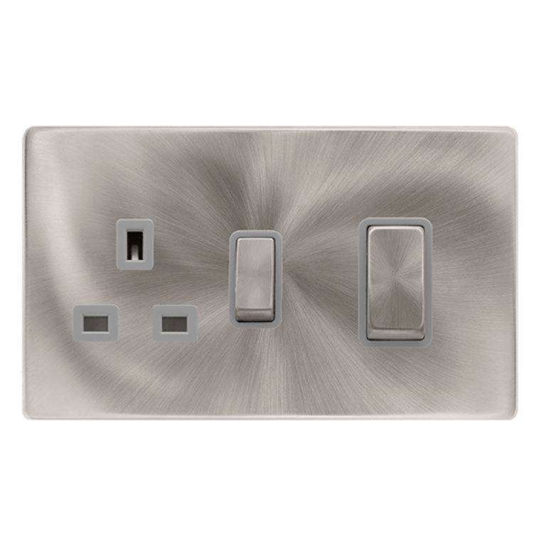 Click Definity Complete Brushed Stainless 50A Double Pole Ingot Cooker Switch and 13A Double ...