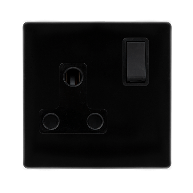 Click Definity Complete Metal Black 15A Round Pin Switched Socket with Black Rocker and Black ...