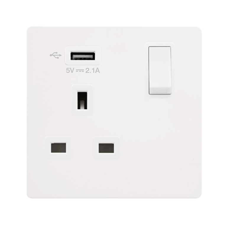 Click Definity Complete Metal White 1 Gang 13A Switched Socket and 2.1A ...