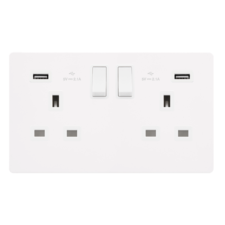 Click Definity Complete Metal White 2 Gang 13A Switched Socket and Twin ...