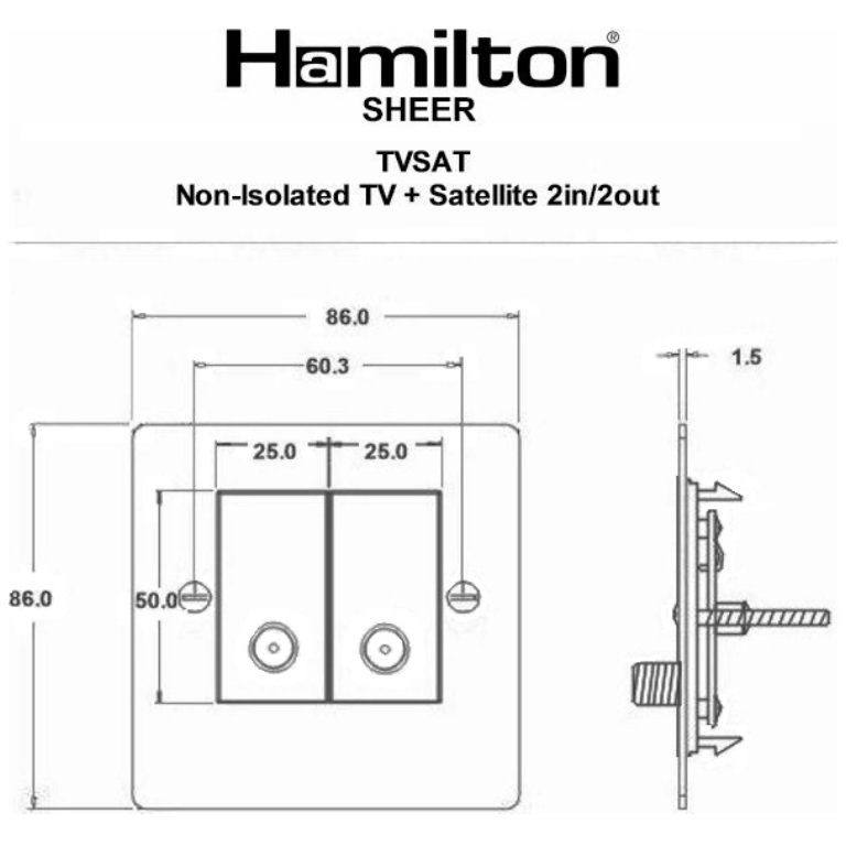 Hamilton Sheer Satin Brass Non-Isolated 2 In/2 Out TV and Satellite ...