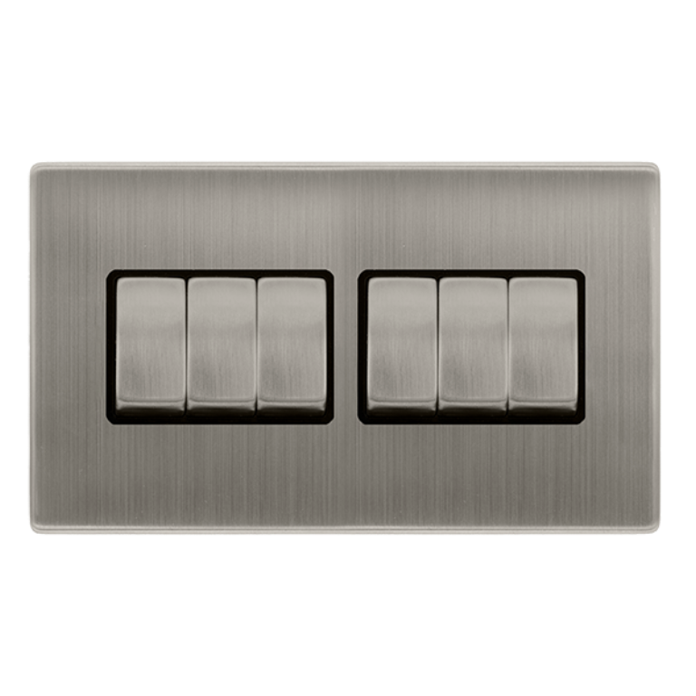 Click Definity Complete Stainless Steel 6 Gang 2 Way 10AX Ingot Switch ...