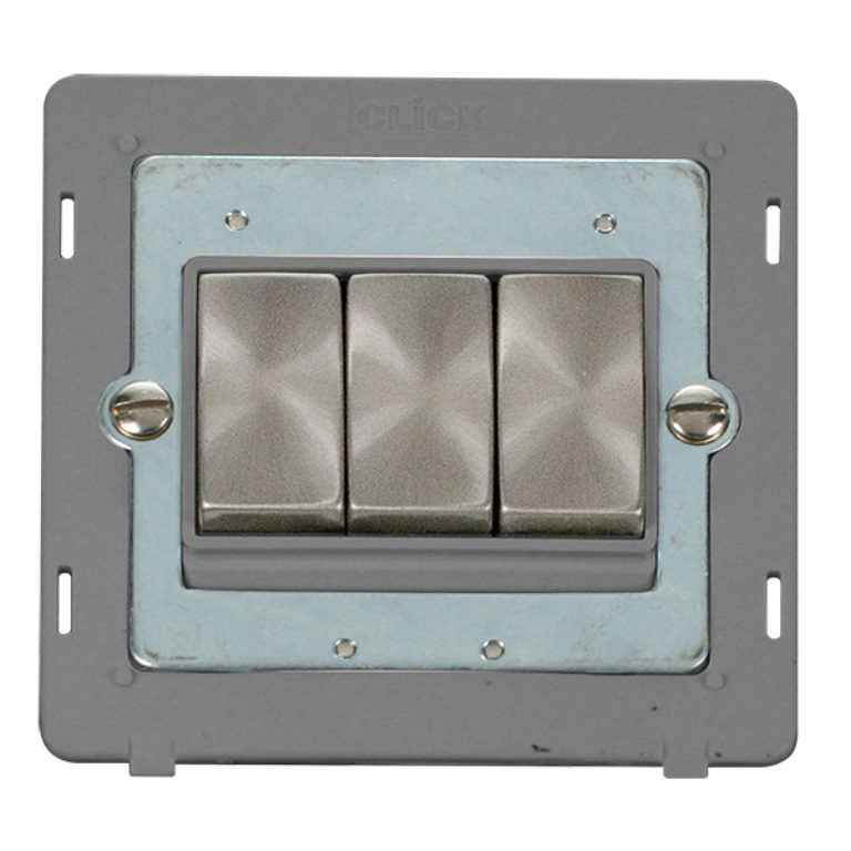 Click Definity Grey 3 Gang 2 Way 10AX Ingot Switch Insert with Brushed ...