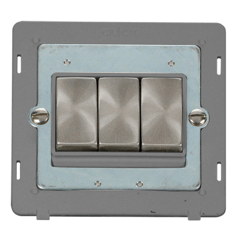 Click Definity Grey 3 Gang 2 Way 10AX Ingot Switch Insert with Brushed ...