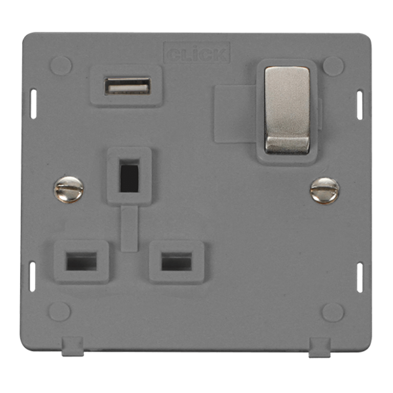 Click Definity Grey 1 Gang 13A Ingot Switched Socket and 2.1A USB ...