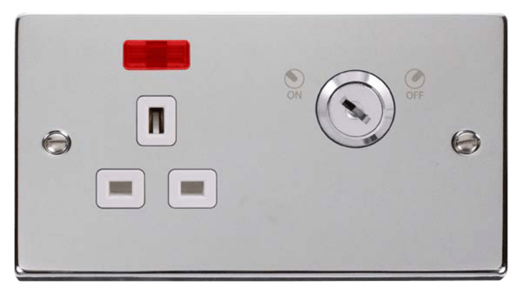 Click Deco Victorian Polished Chrome 1 Gang 13A Double Pole Key Lockable Ingot Switched Socket ...