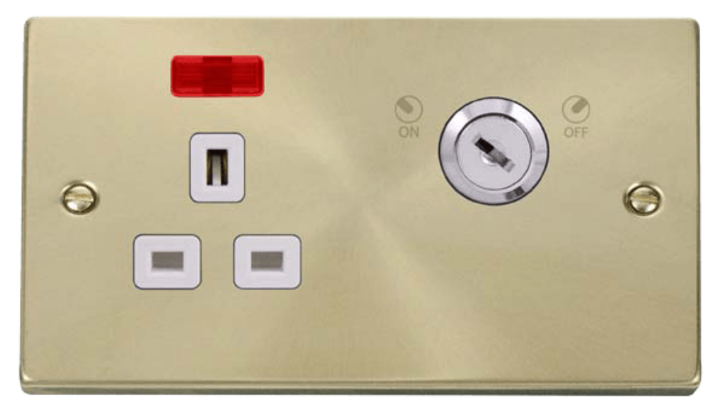 Click Deco Victorian Satin Brass 1 Gang 13A Double Pole Key Lockable ...