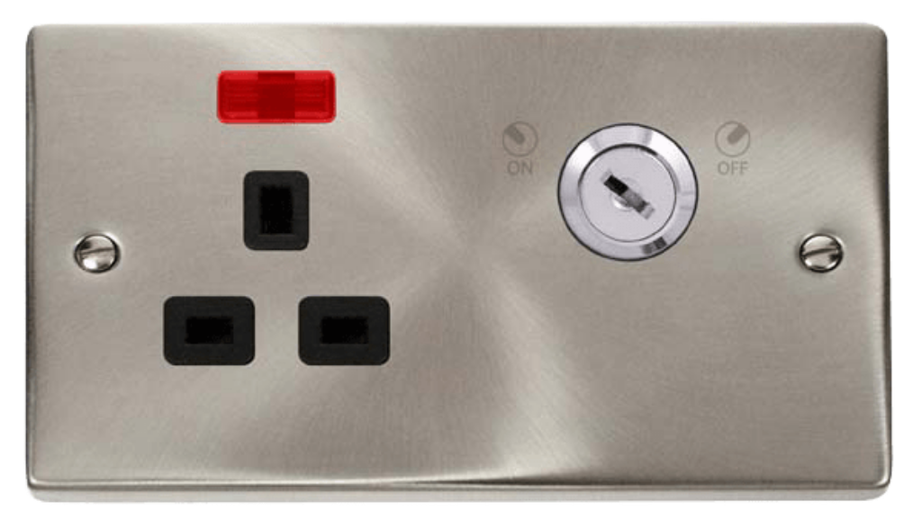 Click Deco Victorian Satin Chrome 1 Gang 13A Double Pole Key Lockable ...