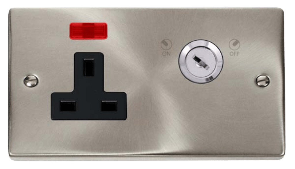 Click Deco Victorian Satin Chrome 1 Gang 13A Double Pole Key Lockable ...