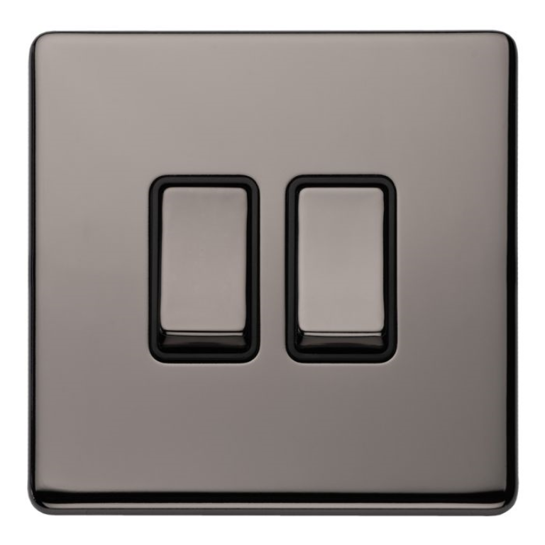 Eurolite Concealed 3mm Black Nickel 2 Gang 10A 2 Way Switch | UKES