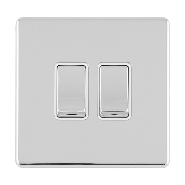 Eurolite Concealed 3mm Polished Chrome 2 Gang 10A 2 Way Switch | UKES