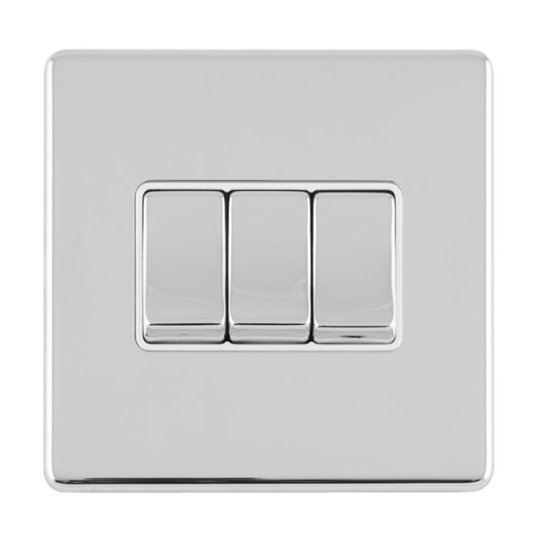 Eurolite Concealed 3mm Polished Chrome 3 Gang 10A 2 Way Switch | UKES